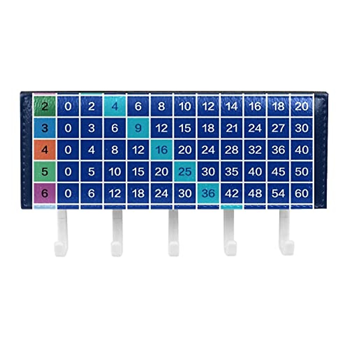 Multiplication Table Mail Holder Organizer and Key Hooks PU Front, Self Adhesive Key Rack with 5 Hooks Perfect for Entryway, Hallway，Bathroom ，Kitchen