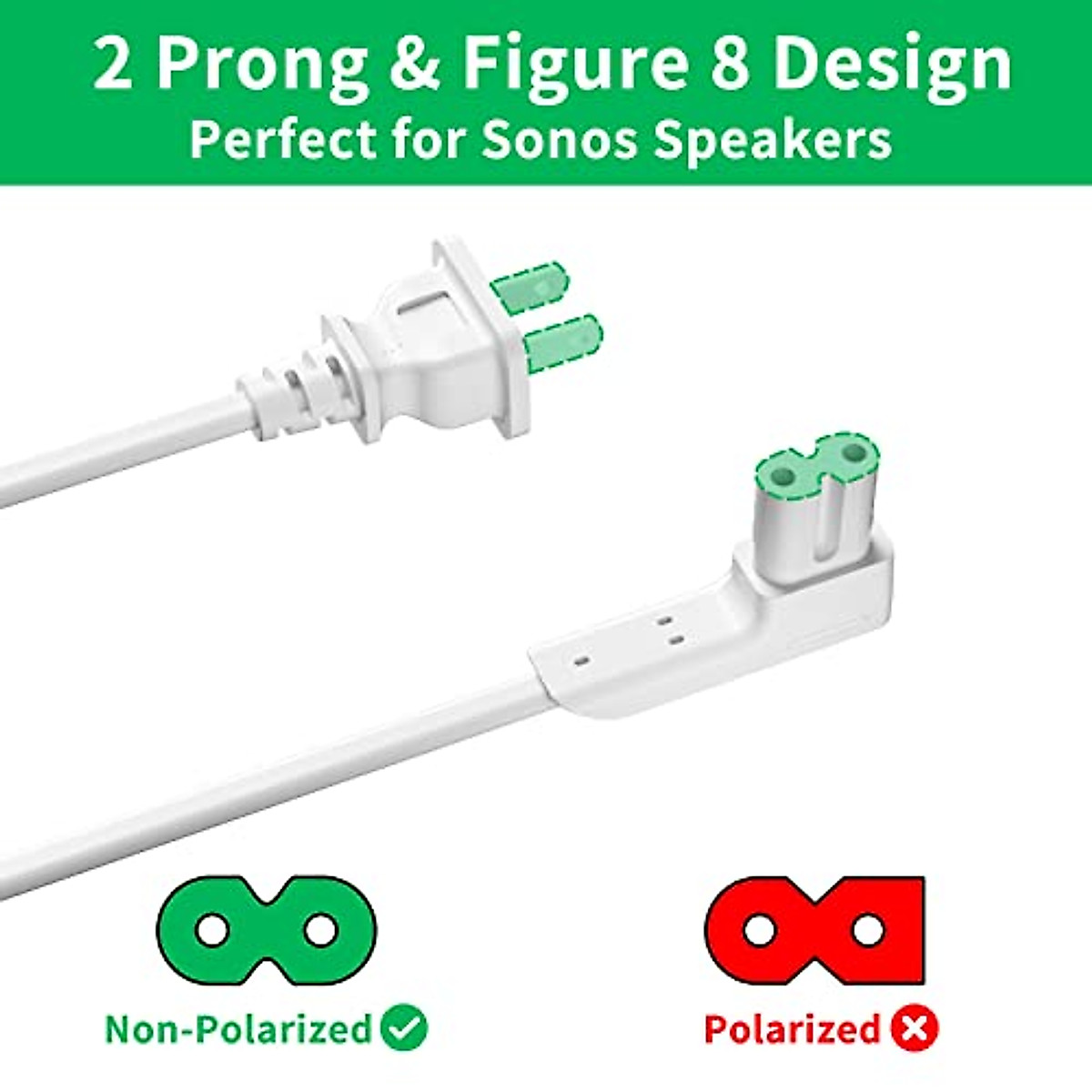 3-Foot Power Cord Extension Compatible with Sonos One, One SL and Play 1 Speakers Power Cable Replacement AC Power Cord - Power Supply Cable - White