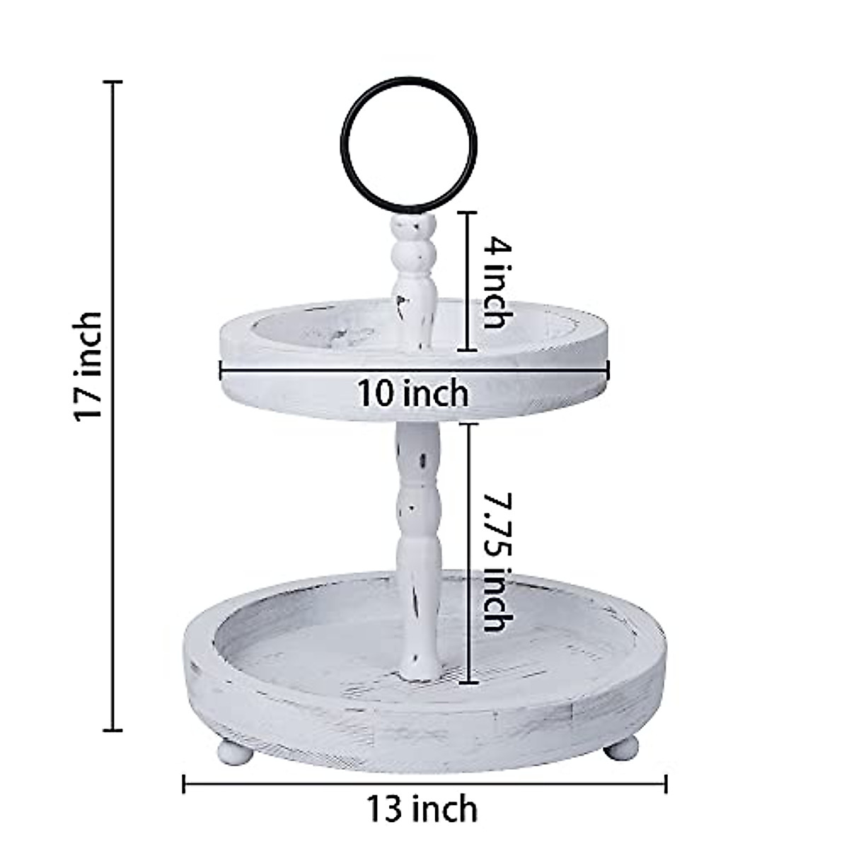 Rorain Tiered Tray 2 Tier Farmhouse Serving Tray 13" X 13" Distressed White Wooden Decorative Tray for Cake, Fruit, Cookie, Food and Party Display