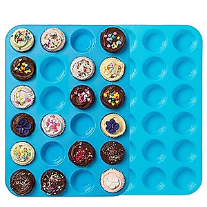 Premium Silicone Mini Muffin & Cupcake Baking Pan Large Non Stick 24 Cup Cookies Molds Bakeware Tin Soap Tray Mould by Meiso (Set of 2) (Blue)