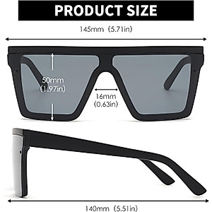 JIM HALO Flat Top Shield Sunglasses Square Mirror Rimless Glasses for Women Men (Matte Black Frame/Grey Lens)