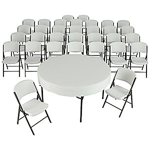 Lifetime 4 60-Inch Round Folding Tables with 32 Folding Chairs - White Granite