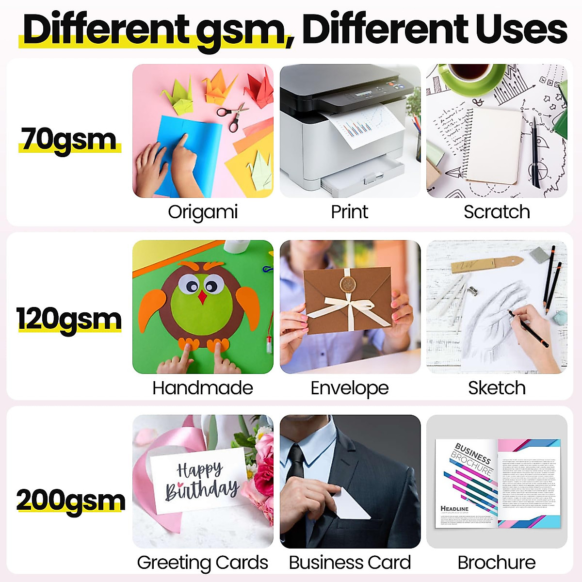 Yeaqee 500 Sheets Colored Construction Paper Bulk 8.5 x 11'' and 12 x 18'' Construction Paper Lightweight Art School Supplies Colorful Craft Paper for Kids Adults Arts and Crafts (70 GSM)