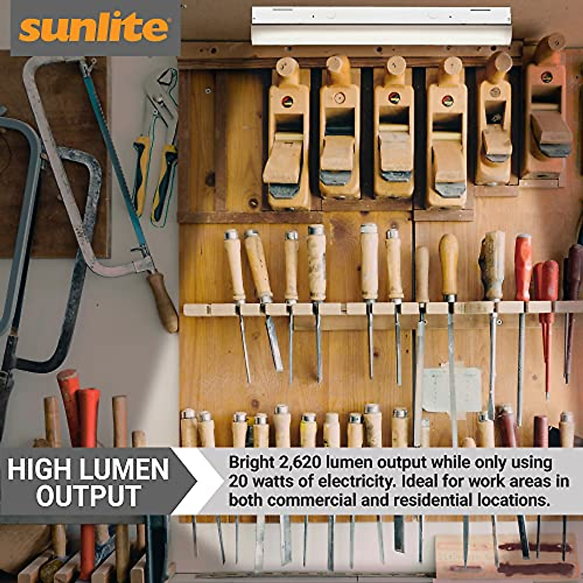 Sunlite 85471 2-Foot LED Linear Strip Light Fixture, 20 Watts, 120-277 Volts, Dimmable, 50,000 Hour Life Span, 4000K Cool White, 82 CRI, Surface Mount, Steel Body, UL & DLC Listed