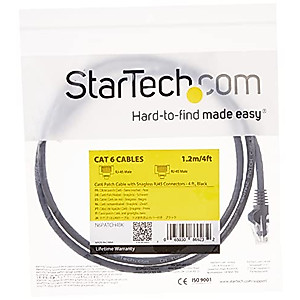 StarTech.com 4ft CAT6 Ethernet Cable - Black CAT 6 Gigabit Ethernet Wire -650MHz 100W PoE RJ45 UTP Network/Patch Cord Snagless w/Strain Relief Fluke Tested/Wiring is UL Certified/TIA (N6PATCH4BK)