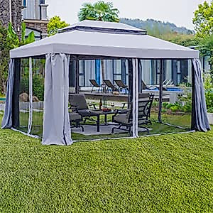 Grand Patio Replacement Canopy Top for 10×13 FT Outdoor Gazebo, Double Tiers Polyester Top with Mesh Netting Grey