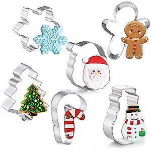 Large Christmas Cookie Cutters, 4" Holiday Cookie Cutters Shape with Recipe Instruction Gingerbread Men,Christmas Tree,Snowflake, Candy Cane,Santa Face and Snow Man for Baking