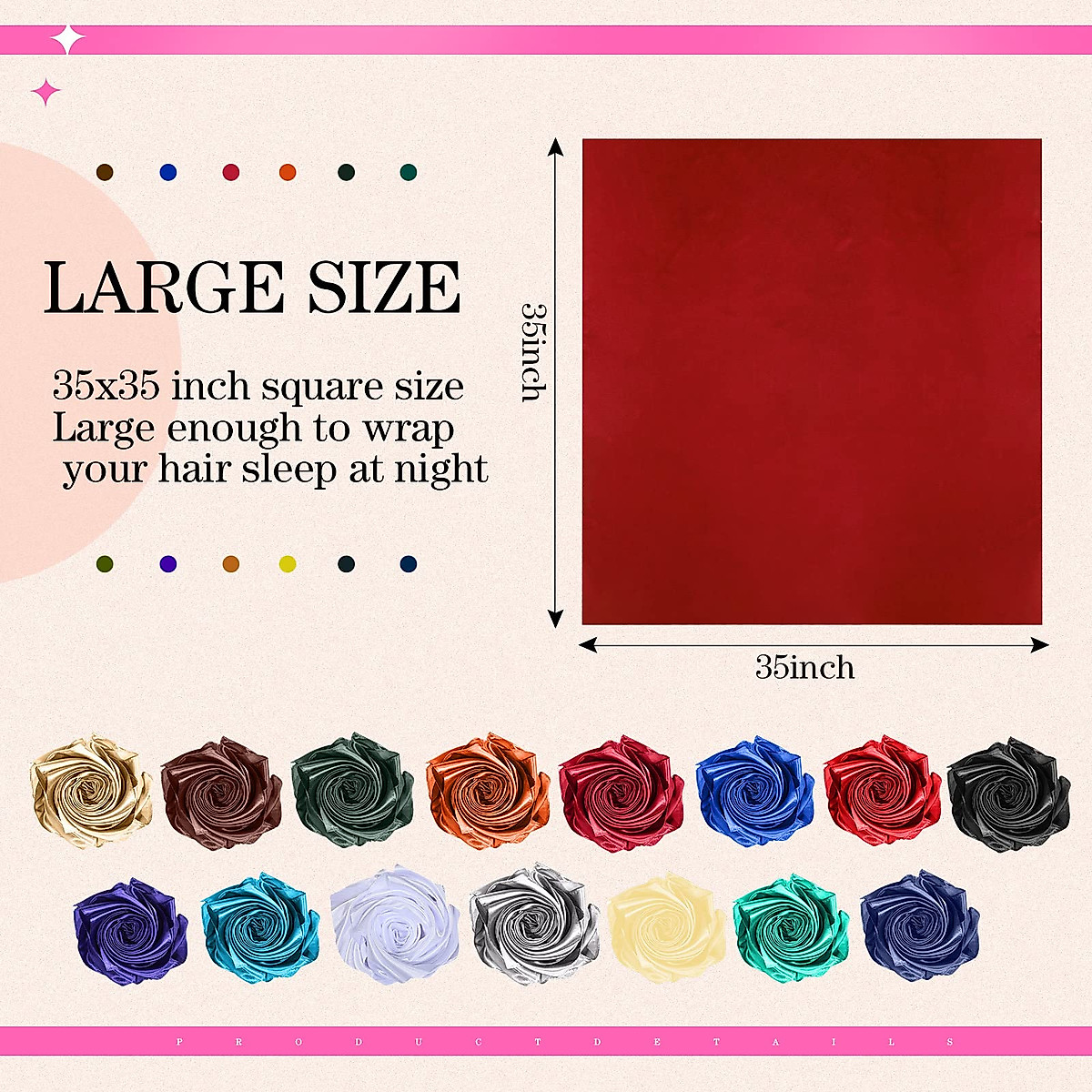 Haysandy 15 Pcs 35 Inches Square Silk Like Head Scarf 50s Large Satin Hair Scarf Bandana for Sleeping Solid Color Bandanas Hair Wrapping Neck Scarves for Women