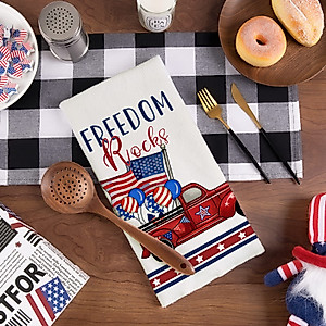 AnyDesign Patriotic Kitchen Dish Towel 4th of July Stars Stripes Dishcloth American Flag Truck Gnome Decorative Hand Drying Tea Towel for Independence Day Memorial Day Cooking Baking, 4Pcs, 18 x 28