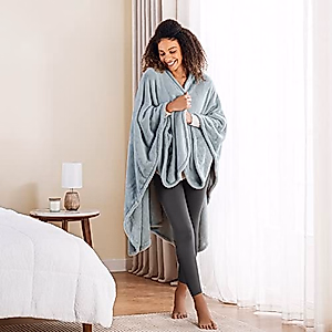 Berkshire Blanket Primalush™ Wearable Blanket, Cozy Loungewear Pocketed Plush Cape Wrap for Adults & Teens(Hazy Sky Blue, One Size 58"X64")