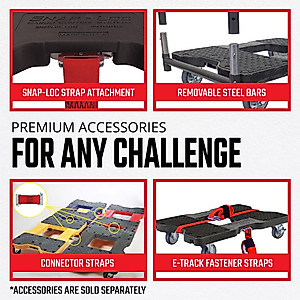 SNAP-LOC, All Terrain 4 Wheel Heavy Duty Dolly Cart, 6 Inch Casters, E Strap Attachment Included, 1,500 lb Capacity, Made in USA, Black