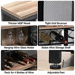 KFO Industrial Bar Cabinet for Liquor and Glasses, Farmhouse Metal Wood Coffee Bar Cabinet, Sideboard Buffet Cabinet, Wine Rack Table with Mesh Door for for Home Kitchen Dining Living Room, 40 Inch…