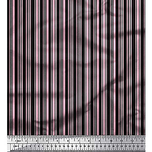 Soimoi Black Cotton Canvas Fabric Vertical Stripe Printed Craft Fabric by The Yard 42 Inch Wide