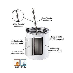 PYD Life Sublimation Blank Tumbler White 10 OZ Stainless Steel Tumbler with Straw and Lid Sublimation Coffee Cups Mugs for Cricut Mug Press Sublimation Print 4 Pack