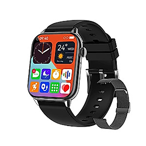 yussa Blood Pressure Smartwatch | Android Smartwatch &iPhone Compatible | Answer/Make Calls | Speaker | 2Straps | 1.86'' Full Screen | Fitness &Health Tracking | +20 Sports | Man and Woman (Dark)