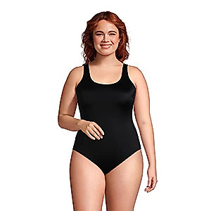 Lands' End Womens Chlorine Resistant High Leg Tugless Tank Soft Cup One Piece Swimsuit Black Regular 12