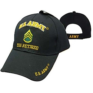 New Black US Army SSG Staff Sergeant Retired Hat Ball Cap Veteran E-6 Licensed