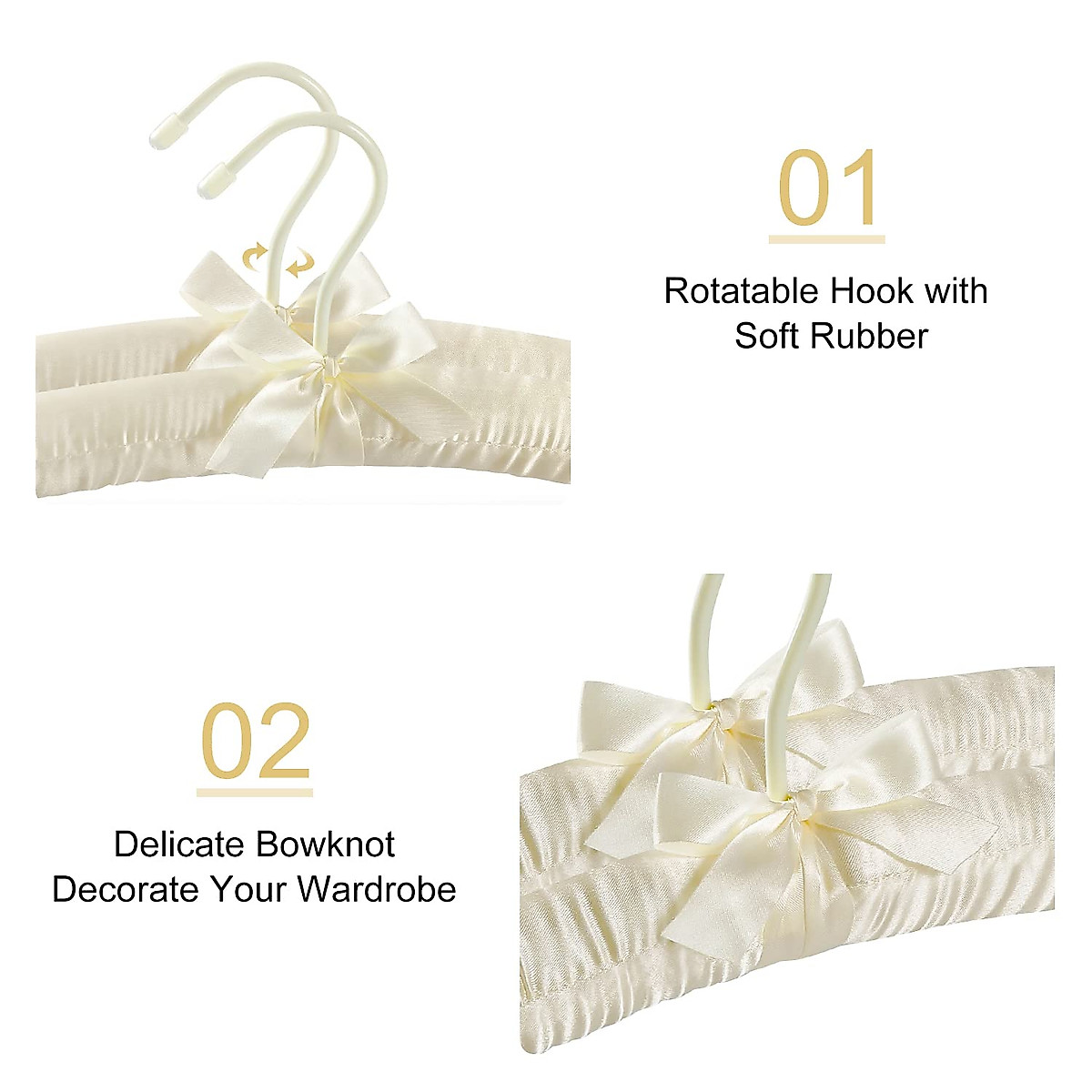 TOPIA HANGER Padded Hangers for Women Clothing,17-inch Satin Hangers 10 Pack Thick Foam Padded No Shoulder Bump for Sweaters, Coat, Blouses, Dresses-Ivory,CT18I-10