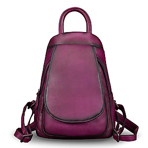 IVTG Genuine Leather Backpack for Women Vintage Real Leather Rucksack Fashion Shoulder Knapsack Purse Daypack Bag (Purple)