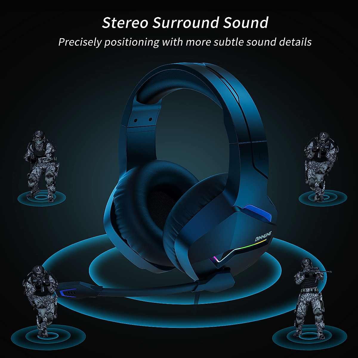 BINNUNE Gaming Headset with Microphone for PS4 PS5 Xbox One PC PlayStation 4 Xbox 1 Game Audifonos Gamer Headphones with Mic (3.5MM)