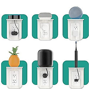 Outlet Shelf Wall Holder, Standard Vertical Duplex Decorative Outlet Space Saving for Smart Home Speakers Anything up to 7 lbs , Space Saving Design, Storage Management Solution, , 2 Pack, White