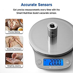Etekcity Nutrition Smart Food Kitchen Scale, Digital Ounces and Grams for Cooking, Baking, Meal Prep, Dieting, and Weight Loss, 11 Pounds-Bluetooth, 304 Stainless Steel