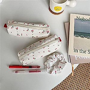 MNTT Pencil Cases,Simple School Pen Holder Makeup Bag Women Stationery Pencil Bag Storage Bags Small Flowers(Pink)