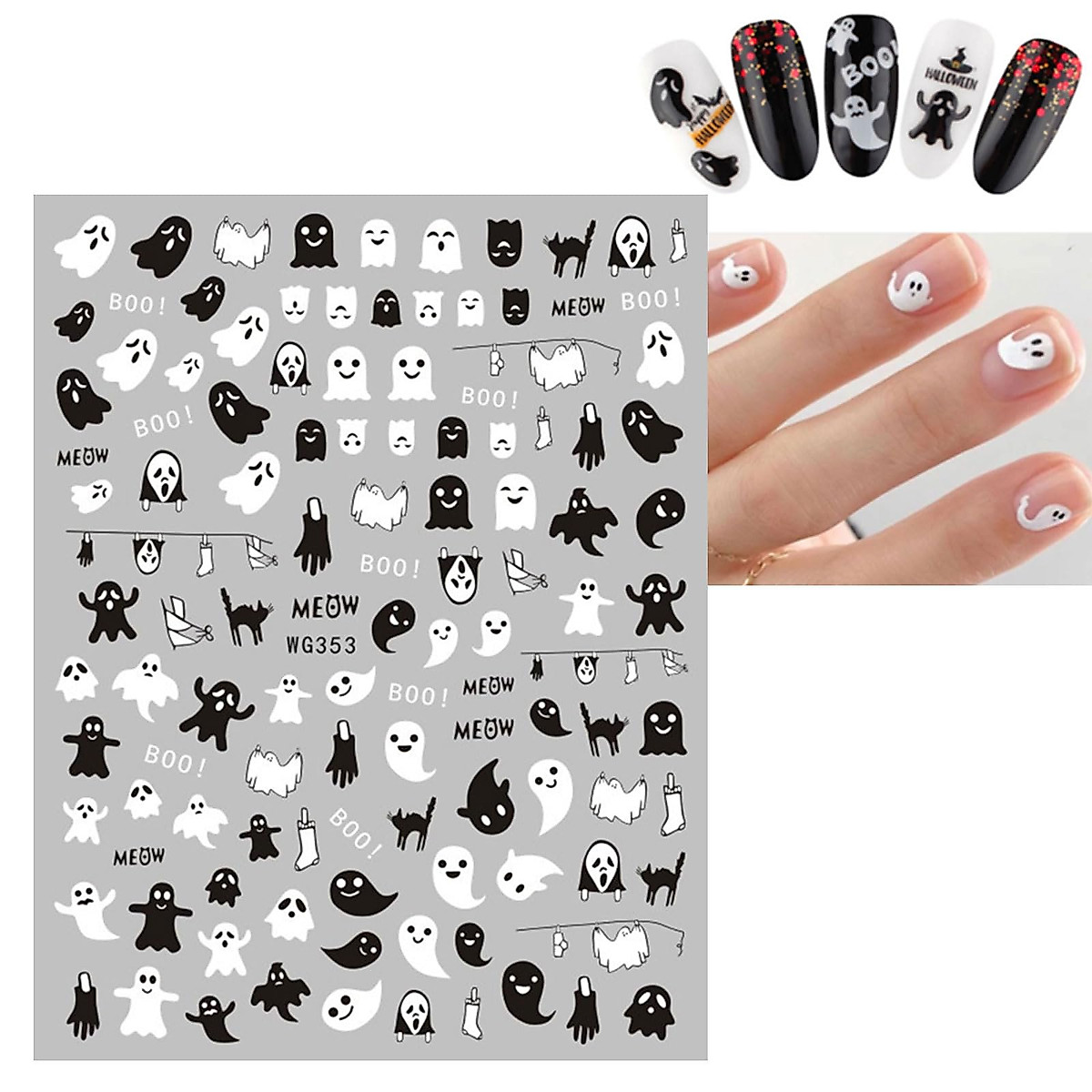 JMEOWIO 8 Sheets Halloween Nail Art Stickers Decals Self-Adhesive Pegatinas Uñas Horror Skull Nail Supplies Nail Art Design Decoration Accessories