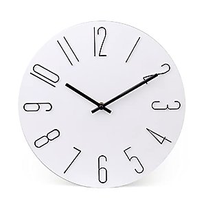 jomparis Wall Clock 12" Silent Non-Ticking Modern Style Wooden Wall Clocks Decorative for Office Home Bedroom School (White)