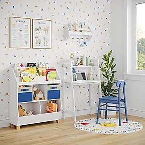 RiverRidge Kids Catch-All Wall Shelf with Bookrack and Hooks, One Size, White