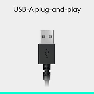 Logitech H390 Wired Headset, Stereo Headphones with Noise-Cancelling Microphone, USB, In-Line Controls, PC/Mac/Laptop - Black