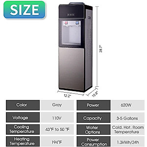 Top Loading Water Cooler Dispenser - 5 Gallon Hot & Cold Water, Child Safety Locker - 3 Temperature with Hot, Room & Cold Spouts, Suitable for Home Office