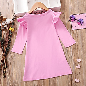 FANTANGPAI Toddler Girl Pink Heart Dress Long Sleeve Baby Girl Cotton Fall Outfit (Pink,8-9 Years)