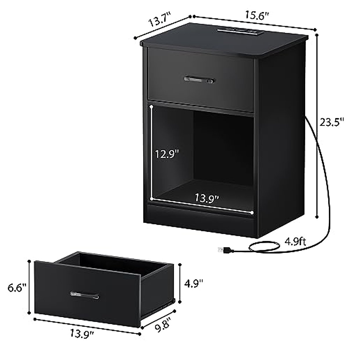 SUPERJARE L Shaped Gaming Desk with LED Lights & Power Outlets Reversible Computer Desk and Nightstands Set of 2 with Charging Station & LED Light Strips, Black