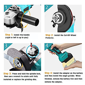 Cordless Angle Grinder, 18V variable speed metal grinders w/DM18M Battery Adapter，10000RPM Brushless Motor, 3/8 arbor, 110V 4-inch high power(Battery not include)