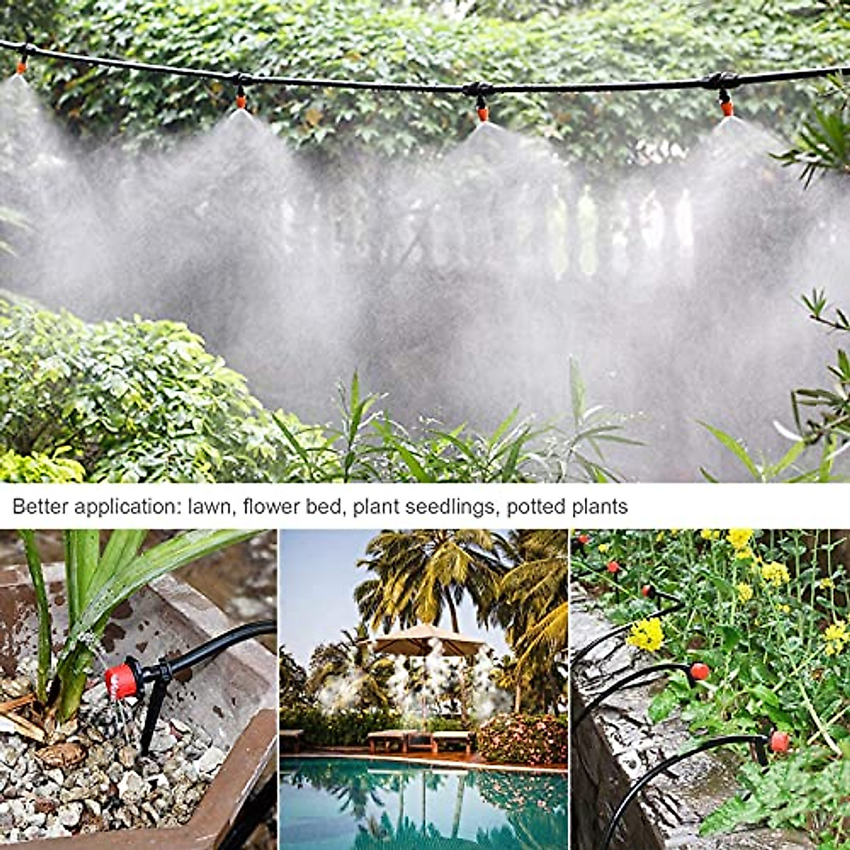 Drip Irrigation Kit, 100ft/30M Garden Watering Automatic System - Micro DIY Irrigation Tubing Kits, Blank Distribution Hose Atomizing Nozzles Drippers for Plants Flower Bed, Patio, Lawn