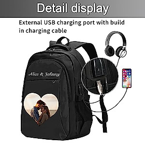 GIFTSDIY Custom Travel Laptop Backpack Personalized Name bags with Photo Customized Computer USB Bags for Women Men Black