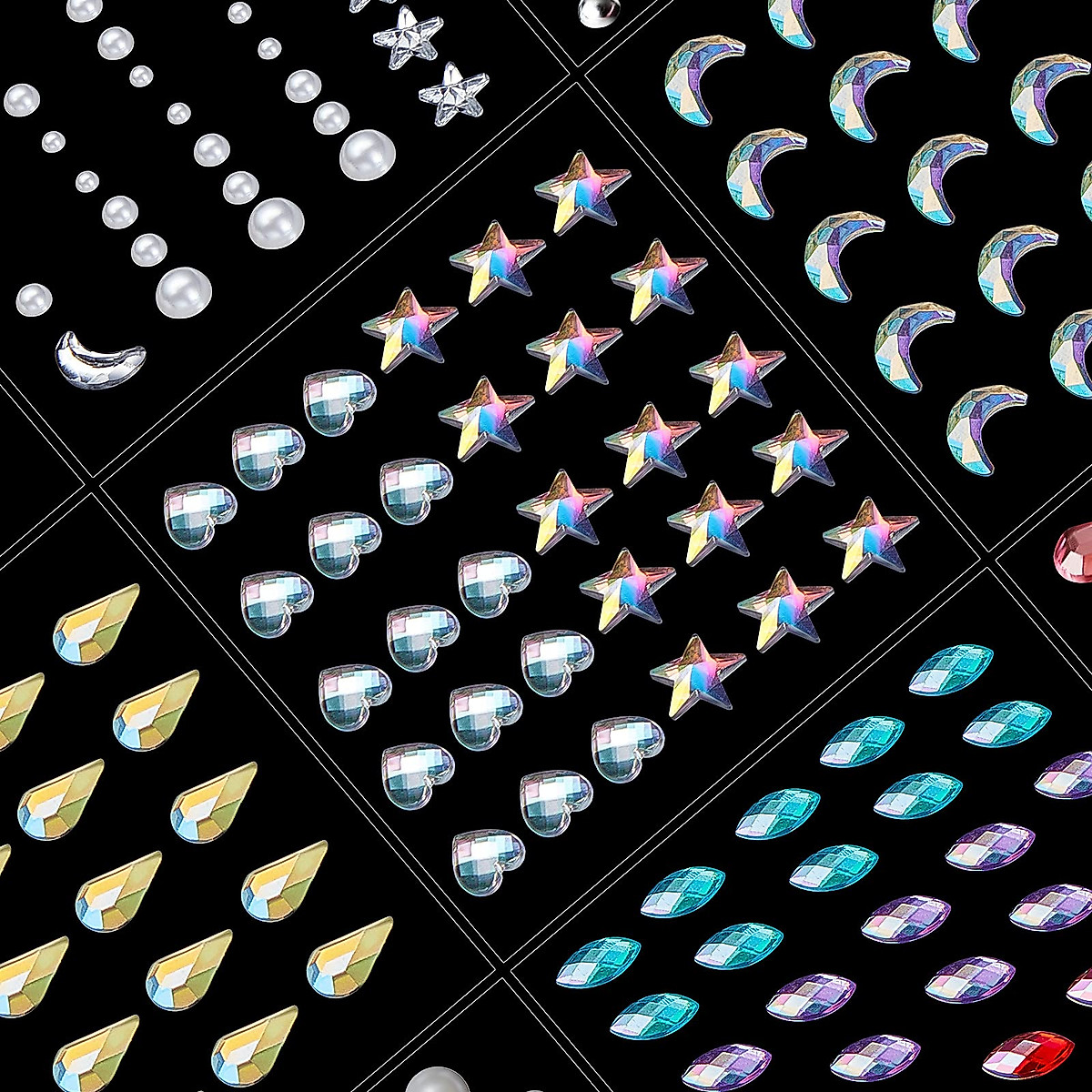 Hicarer 15 Sheets Eye Body Face Nail Gems Rhinestone Stickers Face Gem Festival Self Adhesive Rhinestones Stickers for Women Accessory DIY Makeup Nail Decorations (Chic Style)