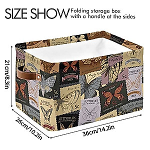 Kigai Butterflies Stamps Storage Basket with Handles for Shelves, Foldable Organizer Waterproof Canvas Storage Bin for Closet/Bathroom/Toy/Nursery, 2 Pack