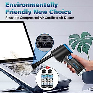 DOROBEEN Compressed Air Duster, Electric Air Duster, Cordless Air Duster, Canned Air Duster for Computer, Keyboard Cleaner, BLDC Motor - Stepless Speed - 6000mAh (Blue)