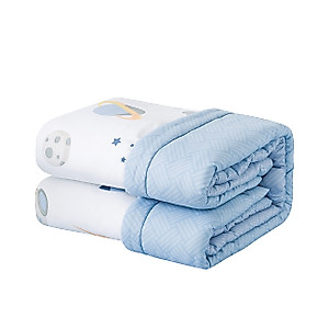 Soul & Lane Space Baby Bedding Crib Set for Boy (Set of 3 - Space Baby Quilt, Crib Fitted Sheet for Boys, and Changing Pad Cover): Washable Space Crib Set, Reversible White and Blue Crib Bed Set