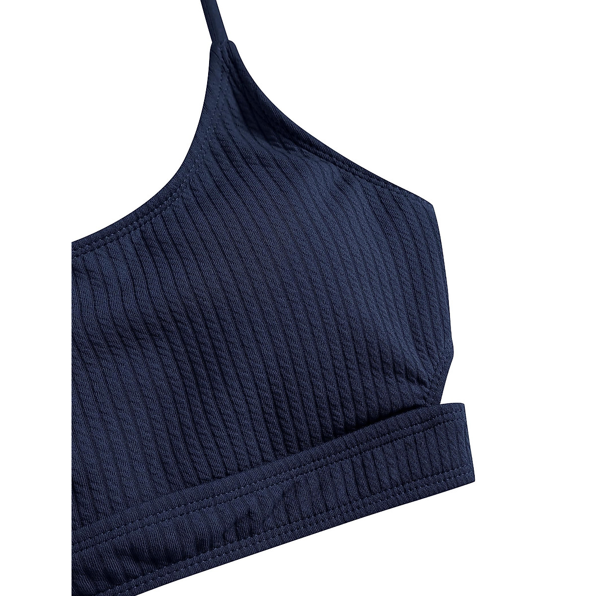 ZAFUL Women's Cutout Bikini Scoop Neck Ribbed High Cut Bikini Sets Two Piece Swimsuit (1-Deep Blue, S)