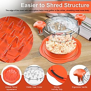 SURETIVIAN Chicken Shredder Large Chicken Breast Shredder Tool Twist with Brush&Fork, Visible Meat Shredder Machine, Anti-Slip Strip, Ergonomic Handle, BPA Free, Suitable for Pork Beef Chicken(Orange)
