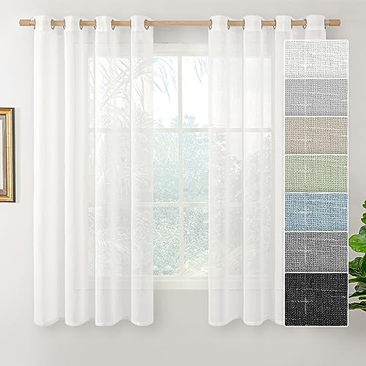 BGment White Sheer Curtains 63 Inch Length 2 Panels for Living Room Bedroom, Linen Semi Sheer Light Filtering Window Curtains with Grommet, 2 Panels, Each 52 x 63 Inch, White