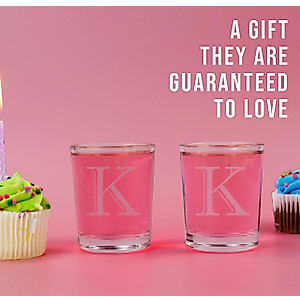 2pk Etched Monogram 2.5oz Shot Glasses (Letter K) A-Z Personalized shot glass, Custom shot glasses, Set of two Shot Glasses, Initial Birthday Gift shot glass Cute