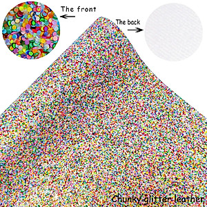 Greatdiy Sparkly Mixed Color Chunky Glitter Faux Leather Roll 12 x 52 inch Shiny Synthetic Leatherette Winter Fabric for Making DIY Bows Crafts (20061#12)