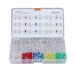 ELEGOO 3mm and 5mm Diffused and Clear Assorted LED Kit 5 Colors Pack of 600 Compatible with Arduino