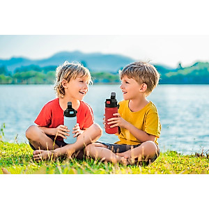 Hydraflow Hybrid Kids Water Bottle with Flip Straw Lid and Boot - Triple Wall Vacuum Insulated Water Bottle (14oz, Flower Hearts) Stainless Steel Metal Thermos, Reusable Leak Proof BPA-FREE