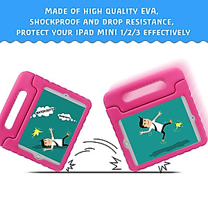 LEFON Kids Case for iPad Mini Shockproof Convertible Handle Light Weight Super Protective Stand Cover Case for Apple iPad Mini 3rd Gen/Mini 2 / Mini 1 (Rosy)
