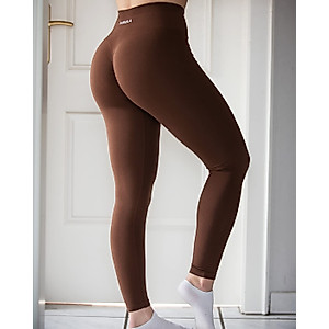 AUROLA Workout Leggings for Women Seamless Scrunch Yoga Pants Tummy Control Gym Fitness Sport Active Leggings 25'' (S, Dandelion Brown)